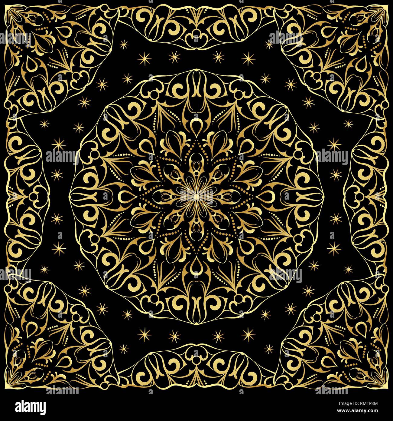 Ornament for scarf with gold pattern on black background. You can use ...