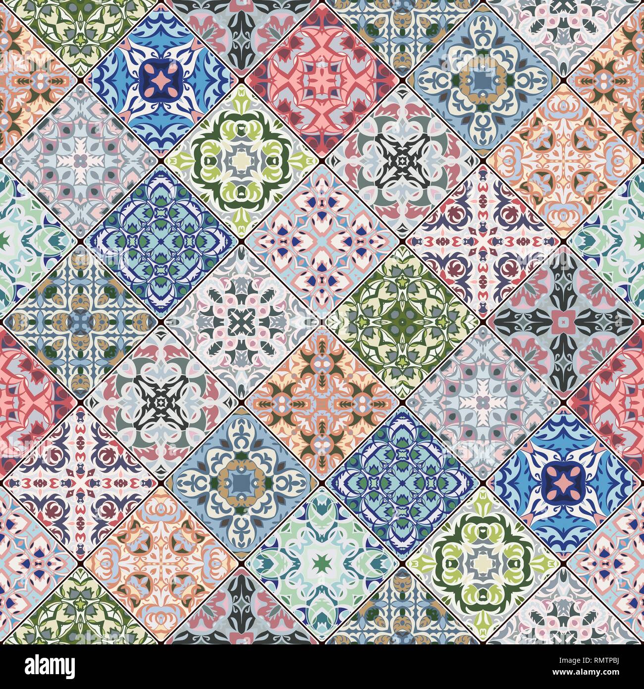 Abstract patterns in the mosaic set. Square scraps in oriental style ...