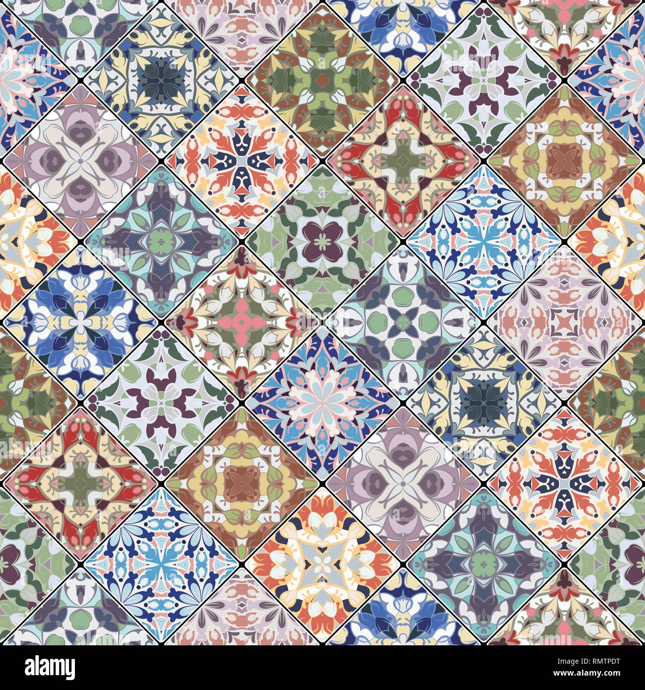 Abstract patterns in the mosaic set. Square scraps in oriental style ...