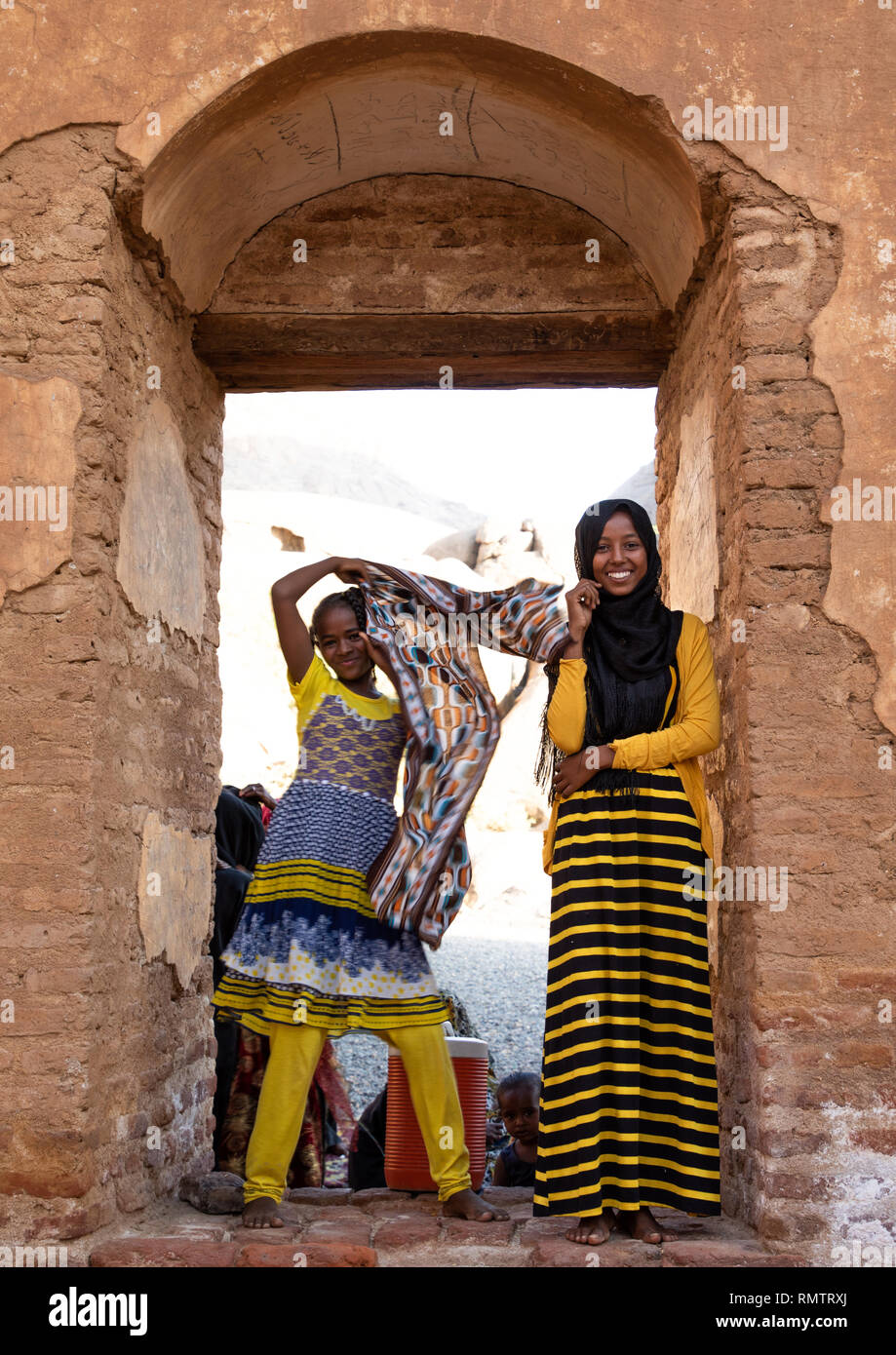 Sudanese girls in the Khatmiyah mosque prayer hall, Kassala State ...