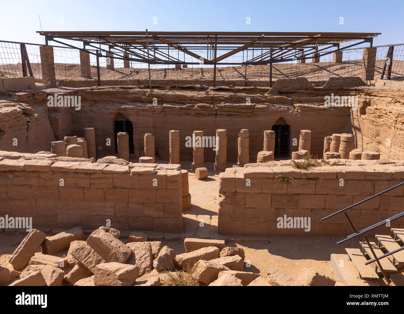 Excavations of columns of an old temple, Northern State, El-Kurru ...