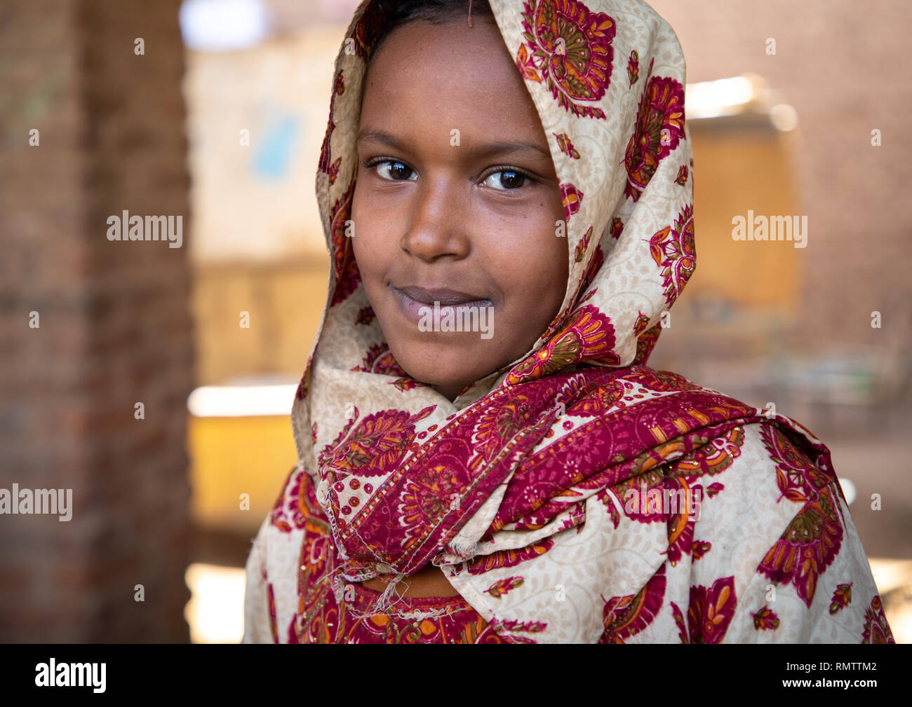 Portrait of a veiled sudanese girl, Northern State, Karima, Sudan Stock ...