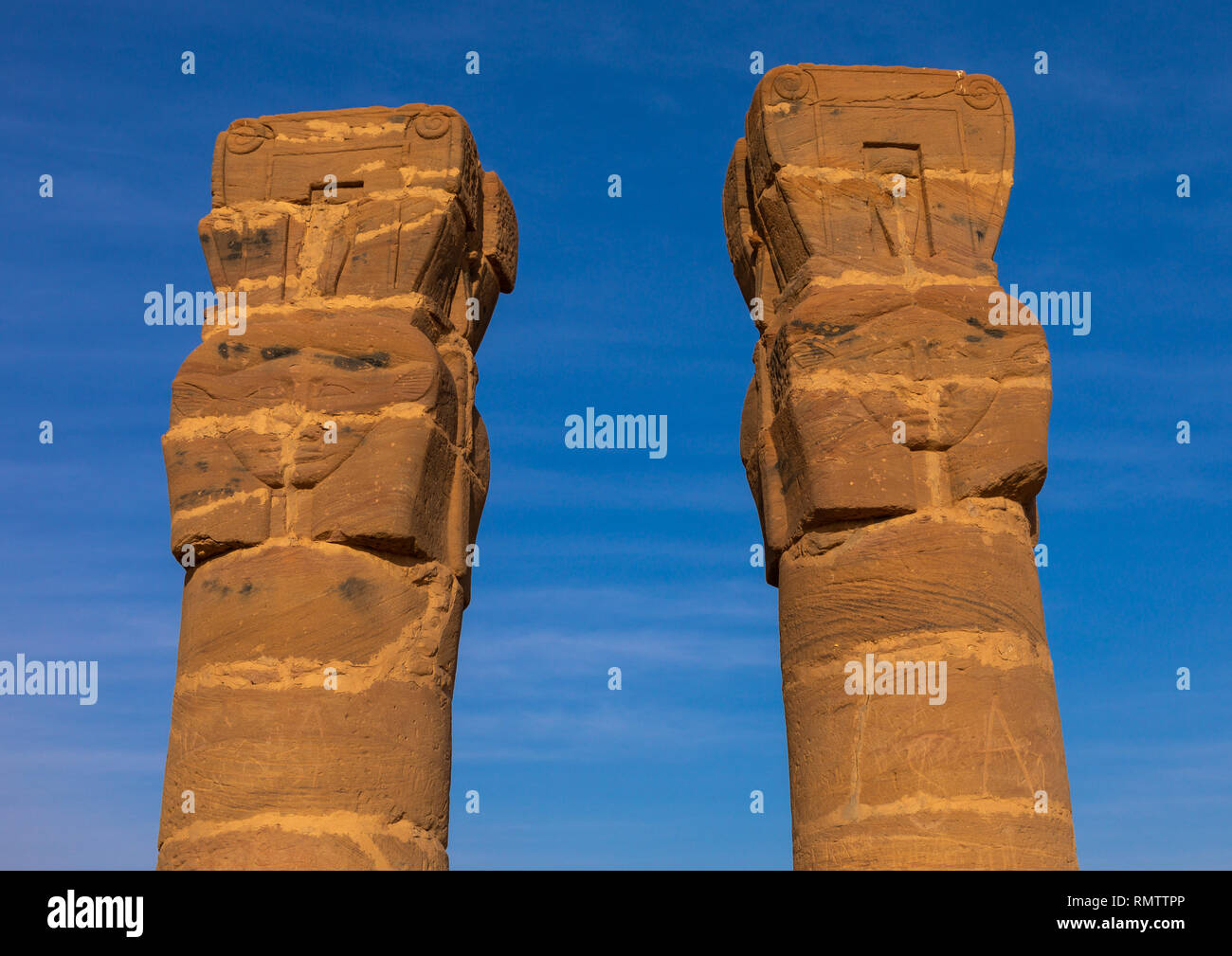 Hathor columns in the outer courtyard of the temple of mut at jebel ...