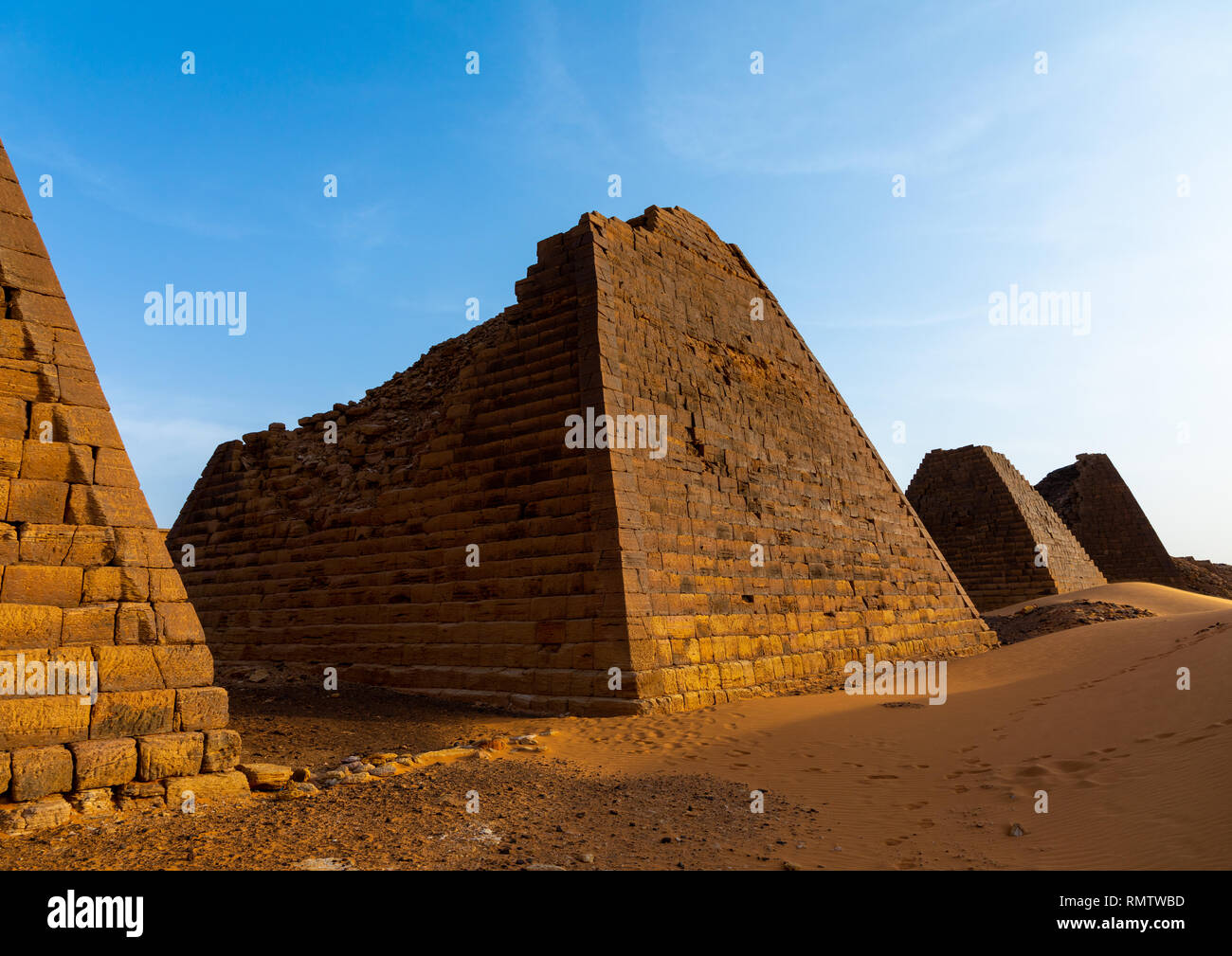 Pyramids of the kushite rulers at Meroe, Northern State, Meroe, Sudan ...