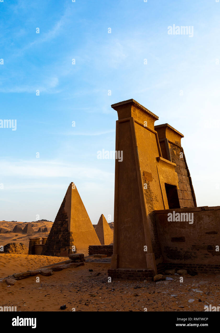 Pyramids of the kushite rulers at Meroe, Northern State, Meroe, Sudan ...