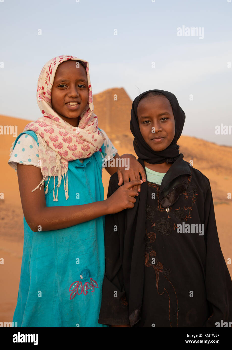 Portrait of sudanese girls visiting the pyramids of the kushite rulers ...