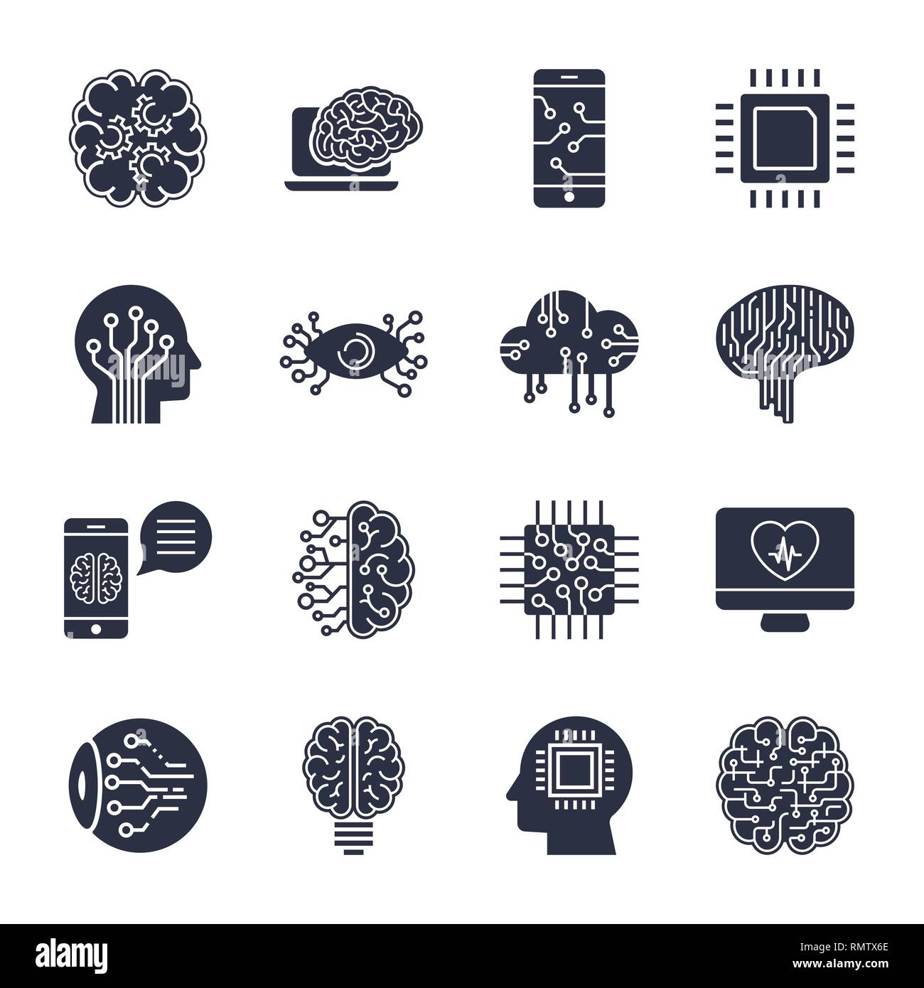 Simple set of artificial intelligence related line icons contains such ...
