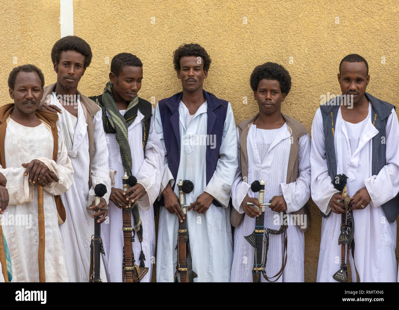 Beja tribe warriors with their swords, Red Sea State, Port Sudan, Sudan ...