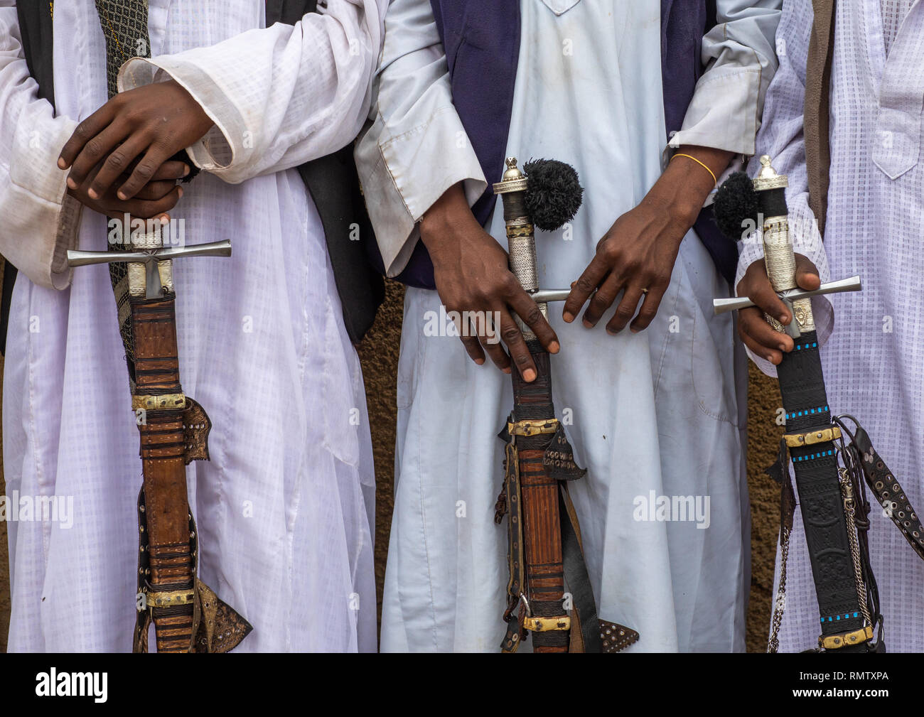 Beja tribe warriors with their swords, Red Sea State, Port Sudan, Sudan ...