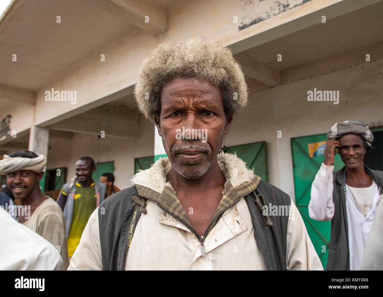 Portrait of a Beja tribe man in the street, Red Sea State, Port Sudan ...