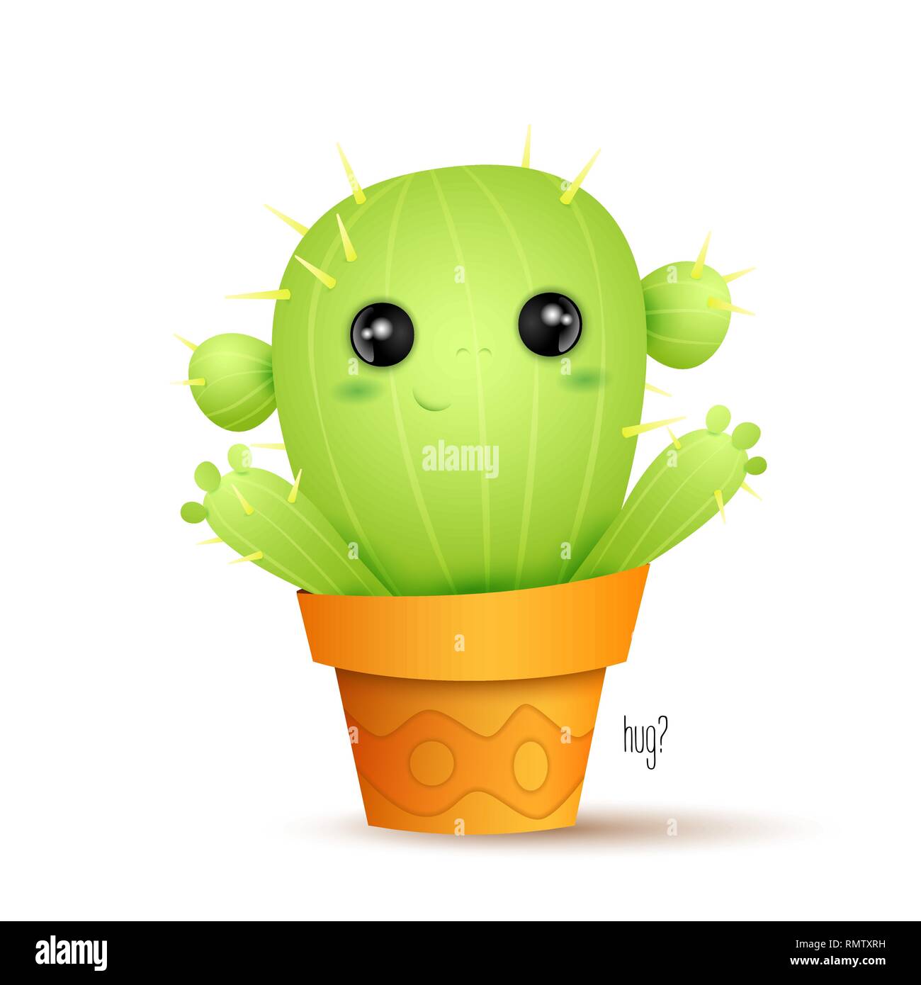 cute little smiling cactus wants a hug in an orange pot on white ...