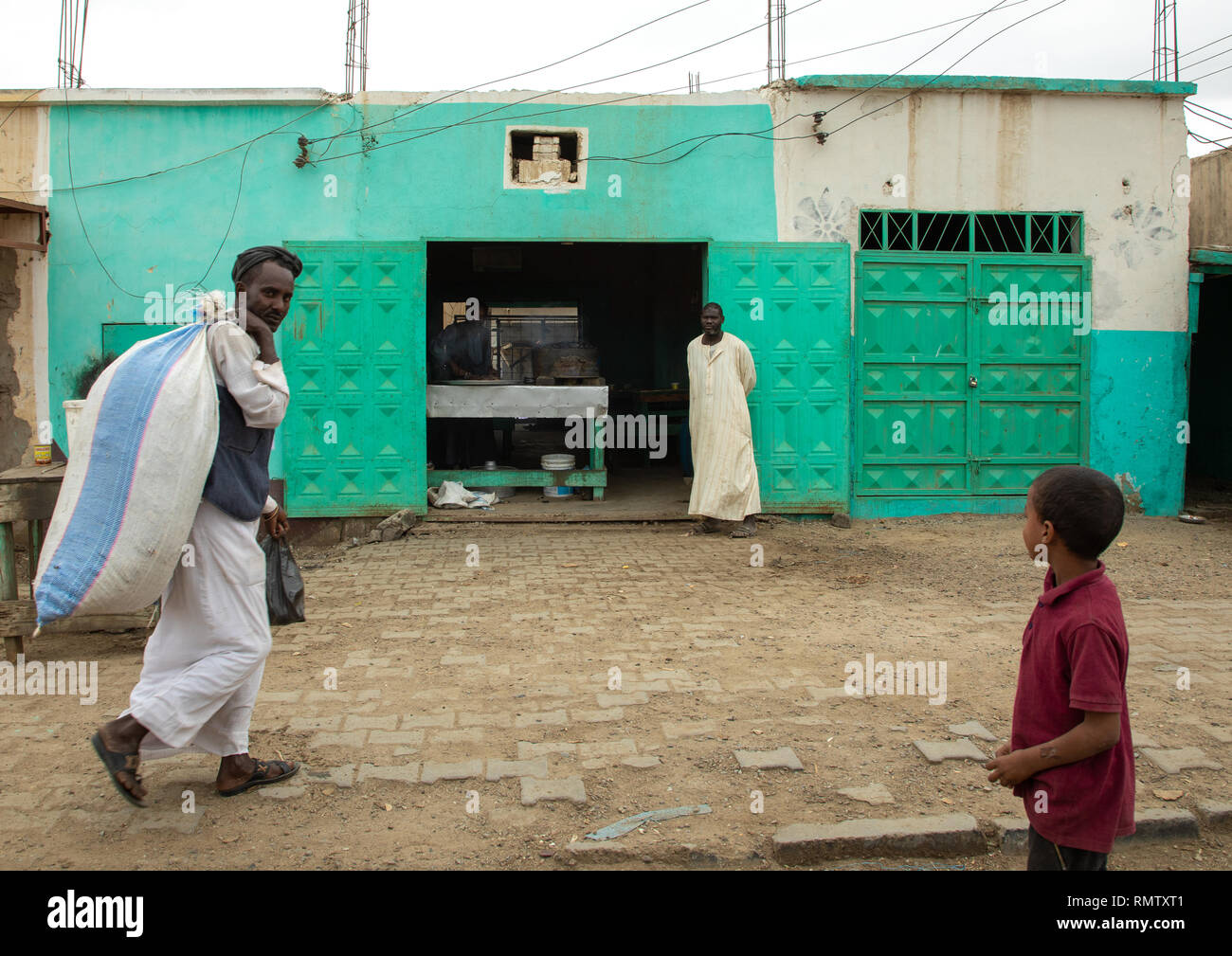 Beja tribe men in the street, Red Sea State, Port Sudan, Sudan Stock ...
