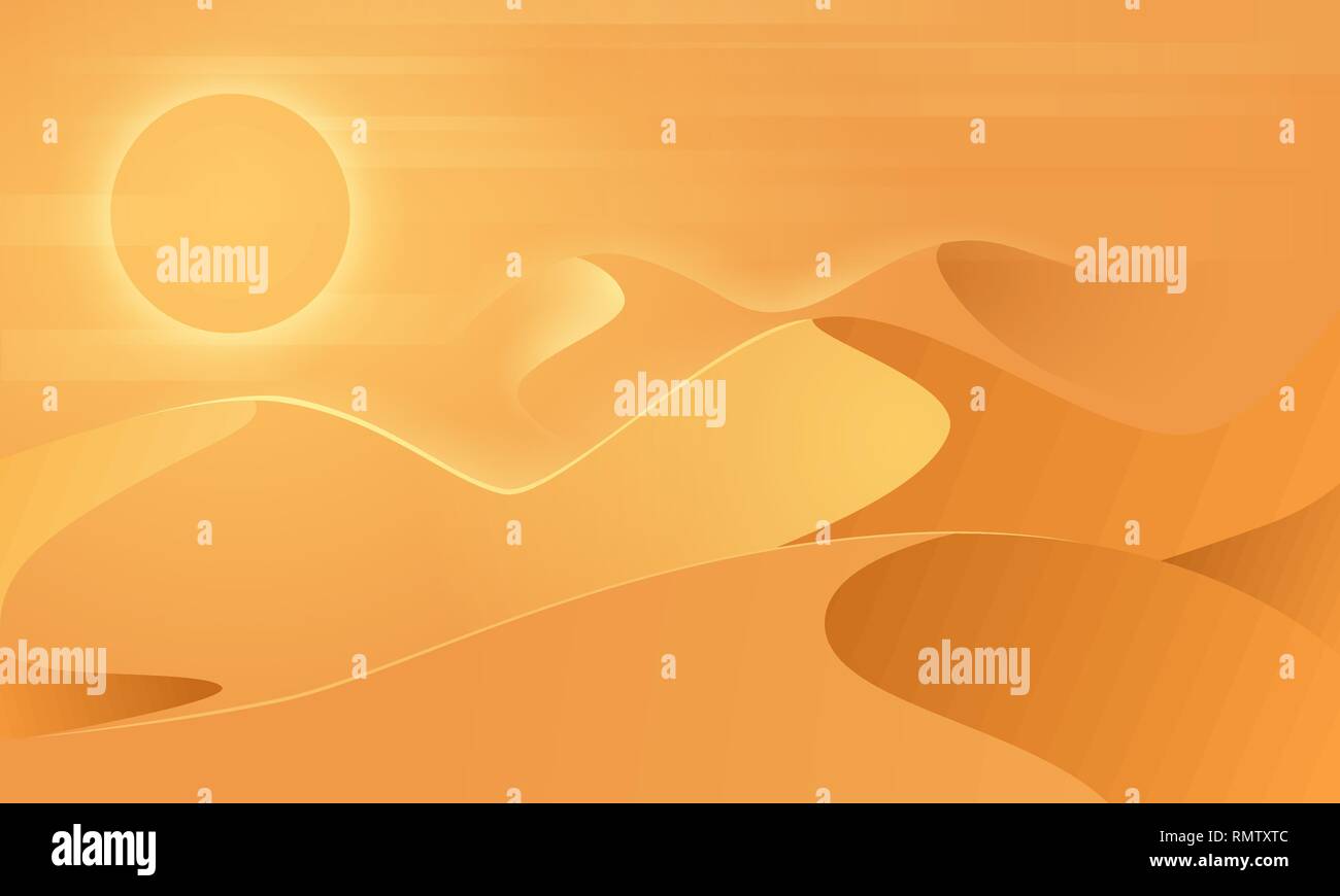 desert background in orange colors dusty air and round dry sun Stock ...