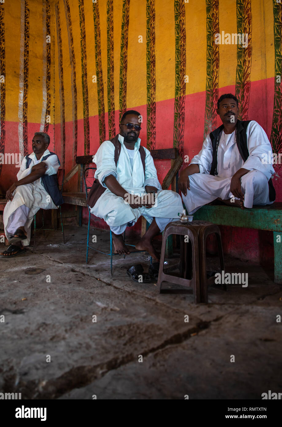 Beja tribe men drinking coffee in a bar, Red Sea State, Port Sudan ...