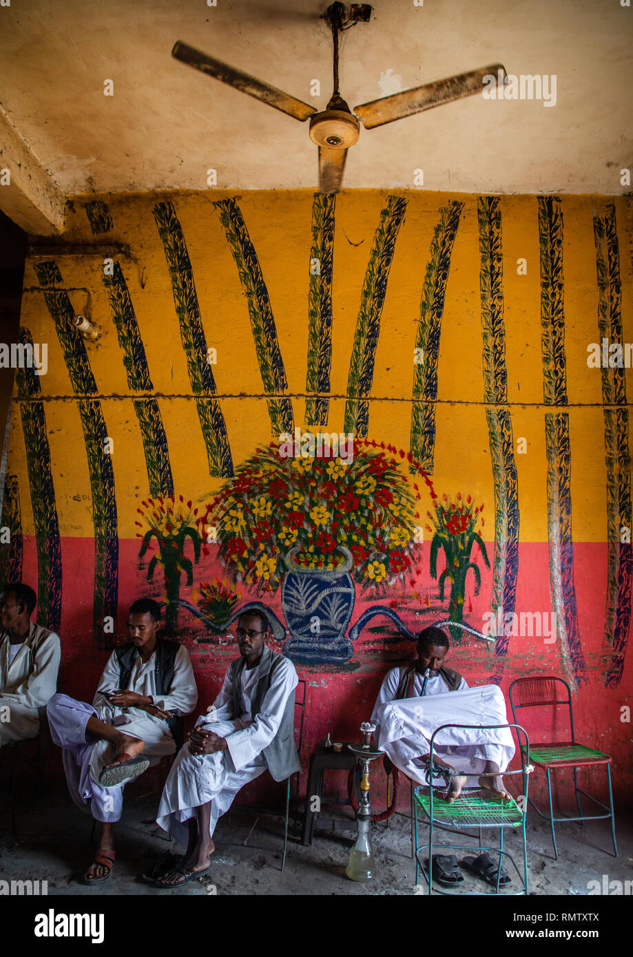 Beja tribe men smoking water pipes, Red Sea State, Port Sudan, Sudan ...