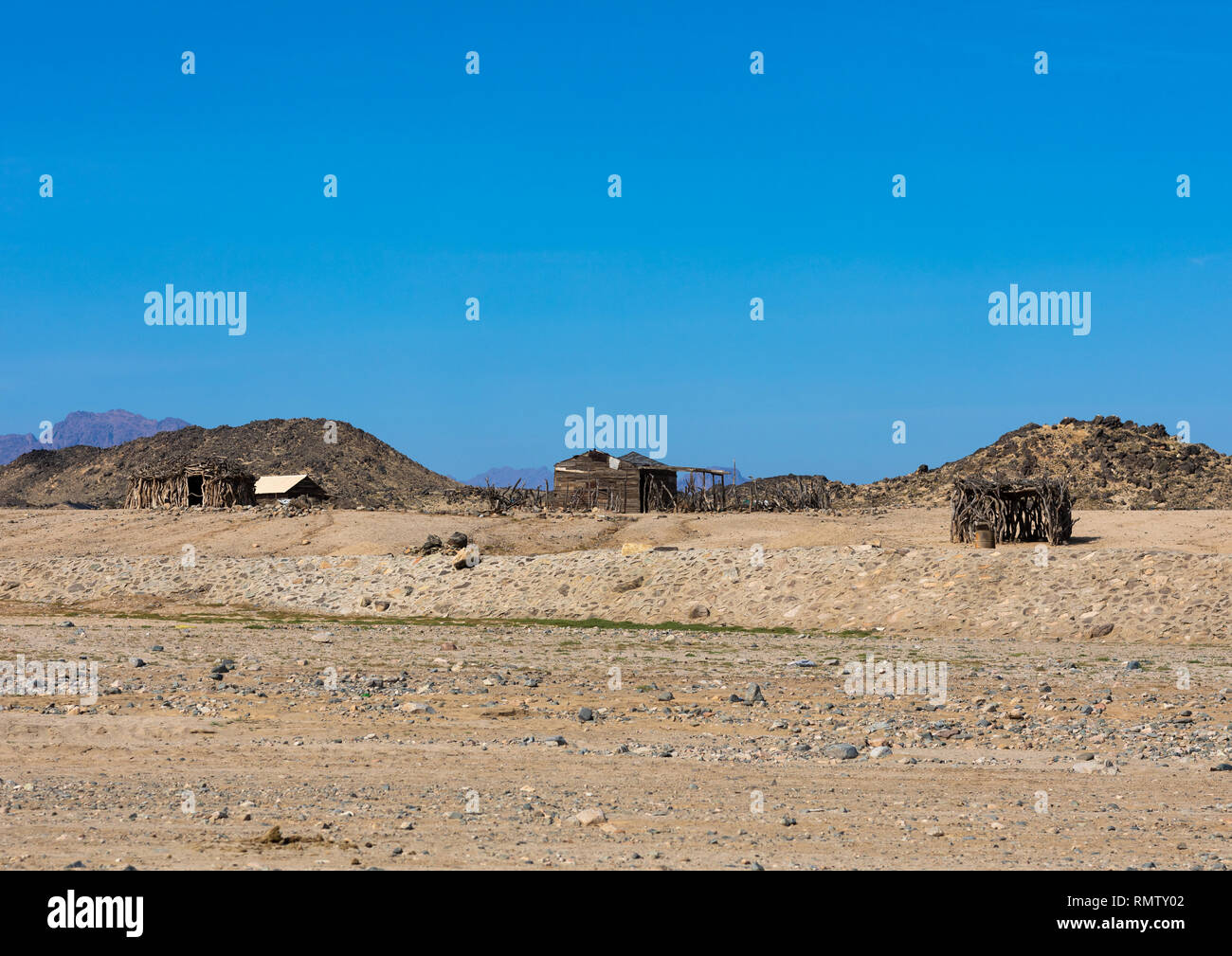 Beja tribe village in an arid landscape, Red Sea State, Port Sudan ...