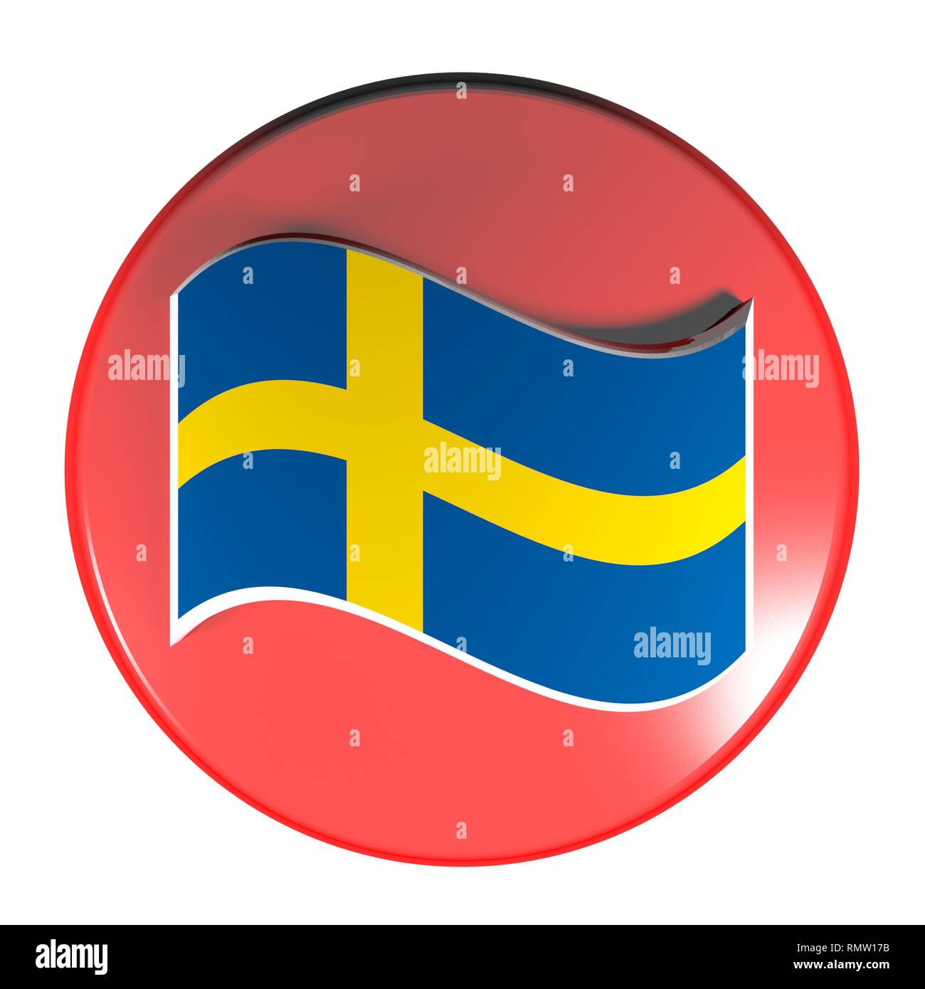 Red circle push button sweden flag - 3D rendering illustration Stock ...