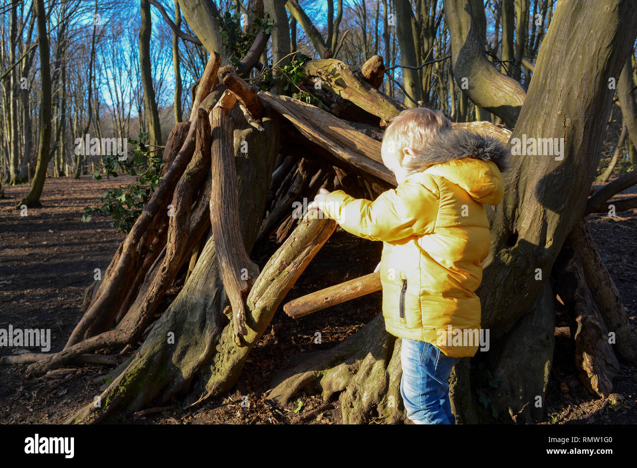Child making den in forest hi-res stock photography and images - Alamy