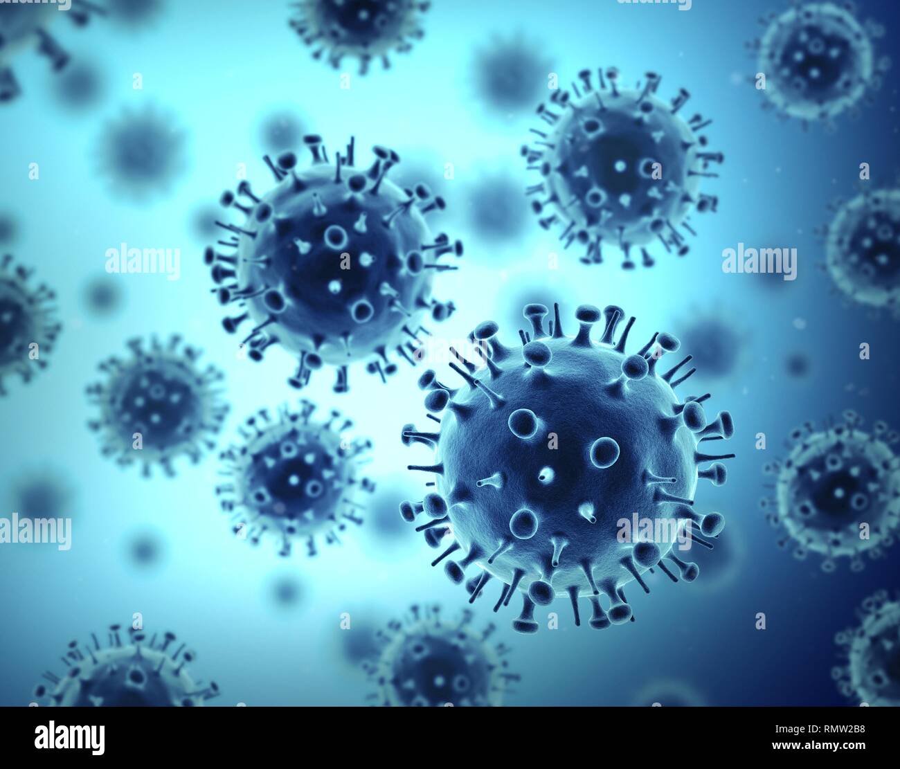 Virus isolated on blue background. H1N1 Stock Photo - Alamy