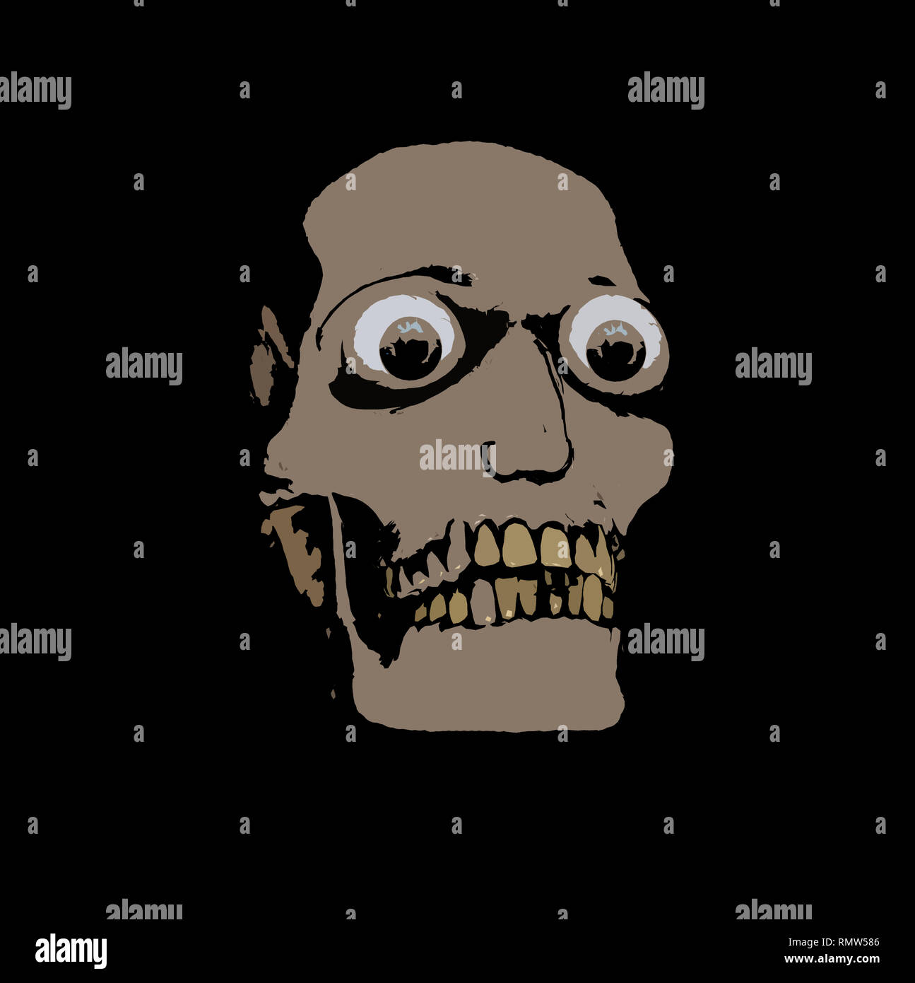 Painted skull with eyes. A scary human face on a black background Stock ...