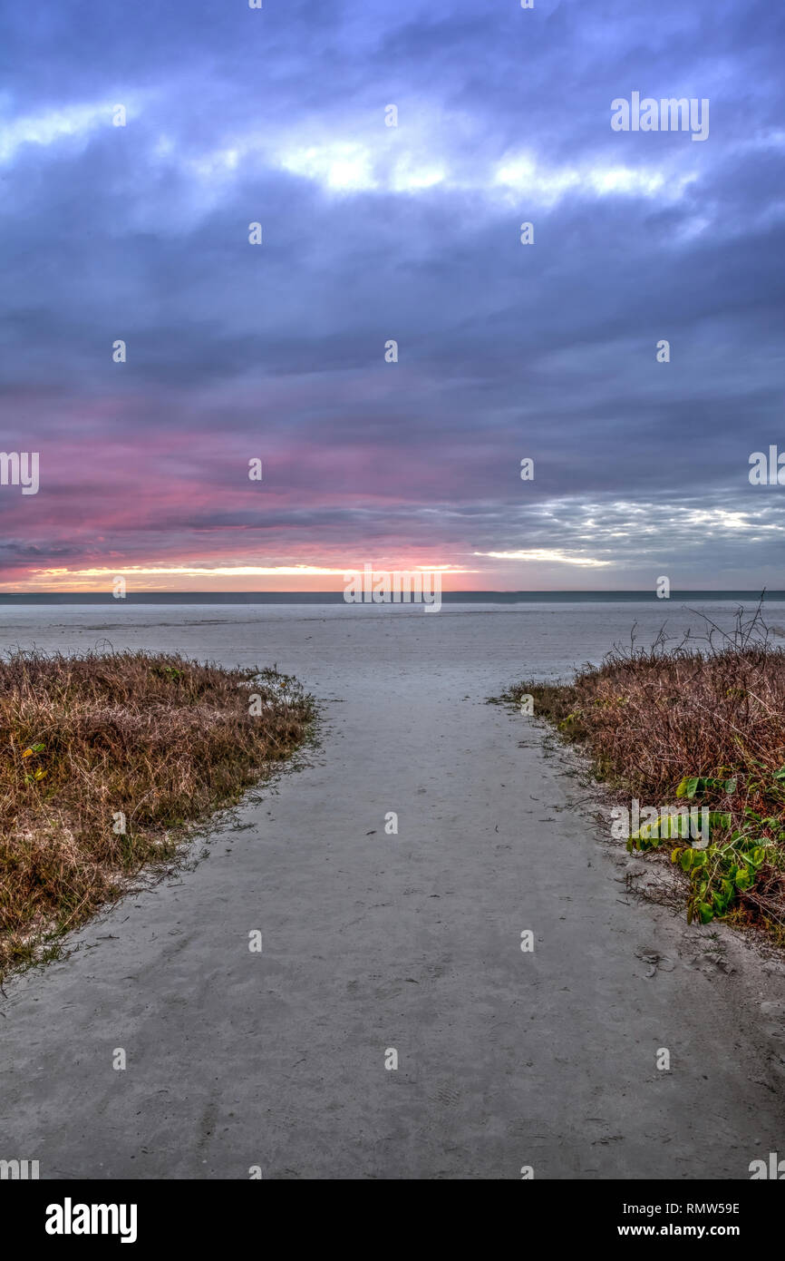 White sand path leading through the beach grass at Tigertail Beach at ...
