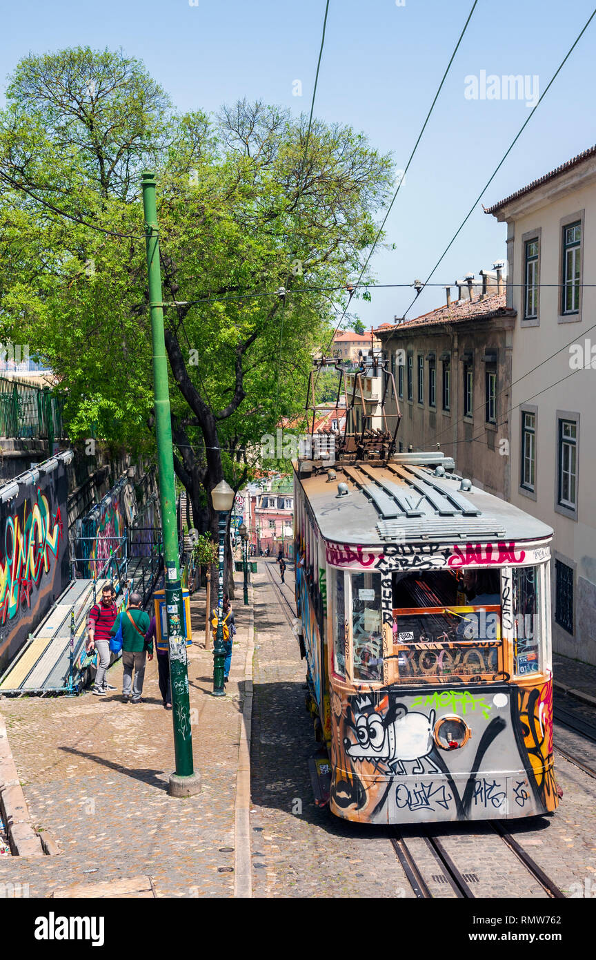 A graffiti covered tram in downtown Lisbon, Portugal Stock Photo - Alamy