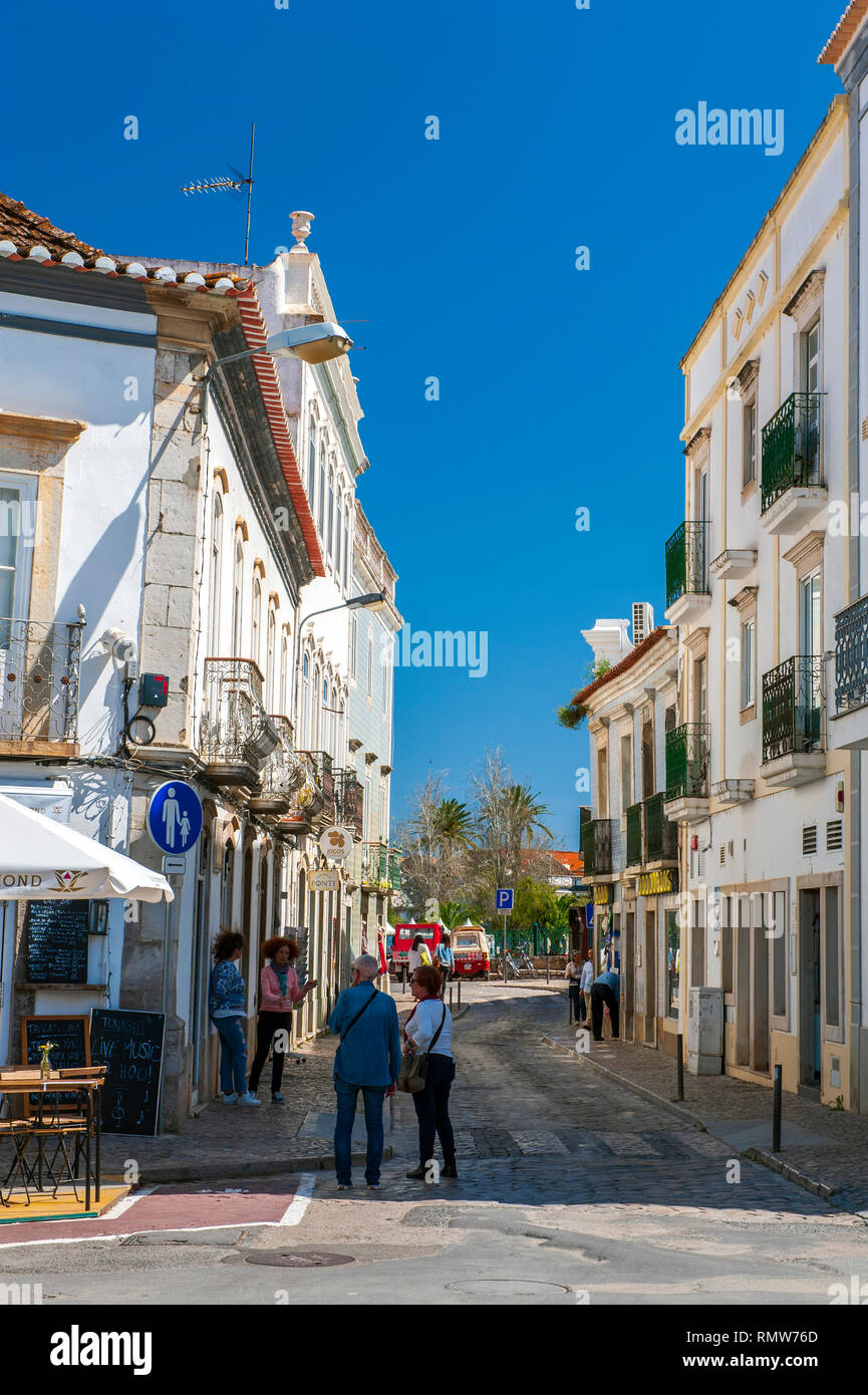 A street scene in Tavira, a Moorish-built town on the southern coast of ...