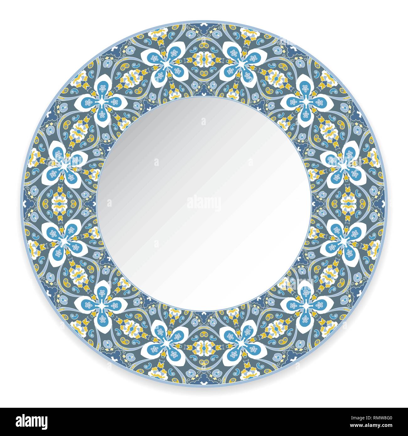 Plate with decorative pattern on white background, top view. Vector ...