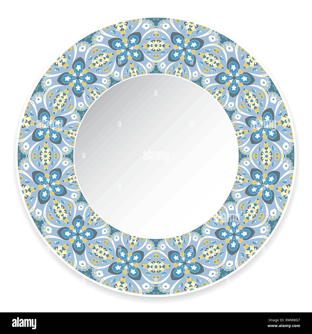 Plate with decorative pattern on white background, top view. Vector ...