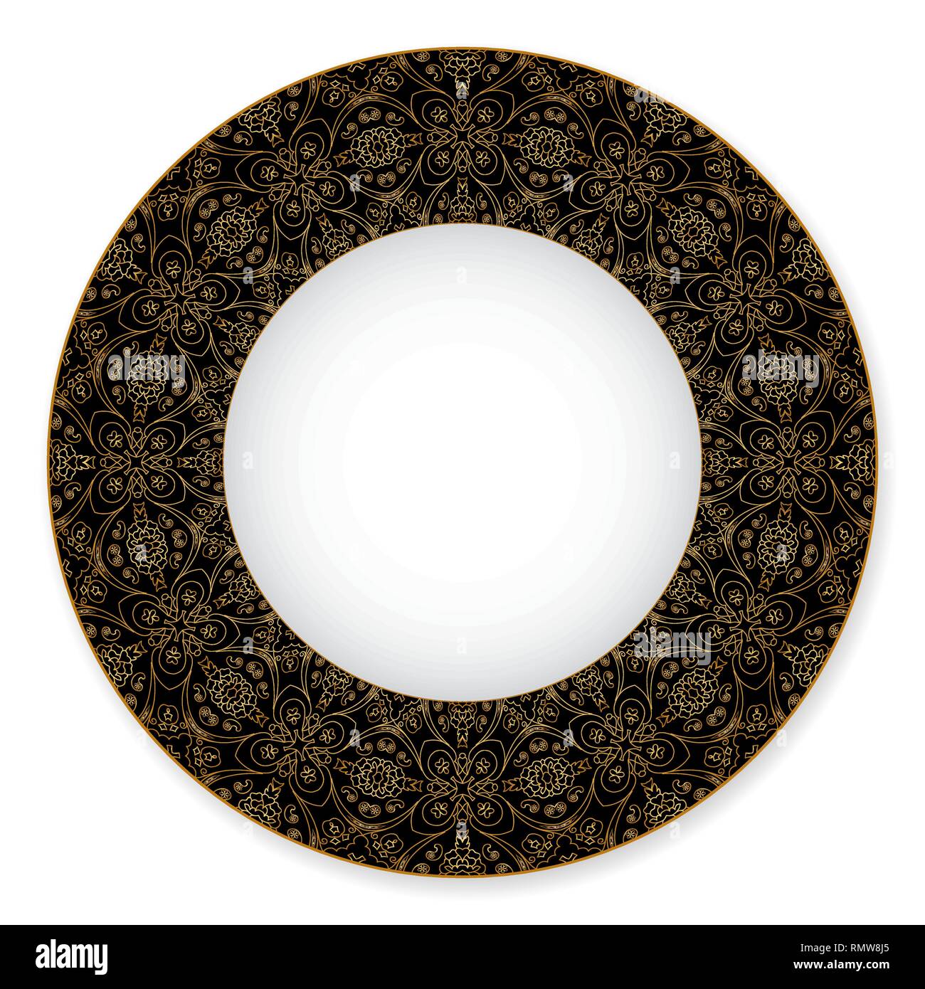 Thin gold pattern for plates, trays, dishes and souvenirs. Vector ...