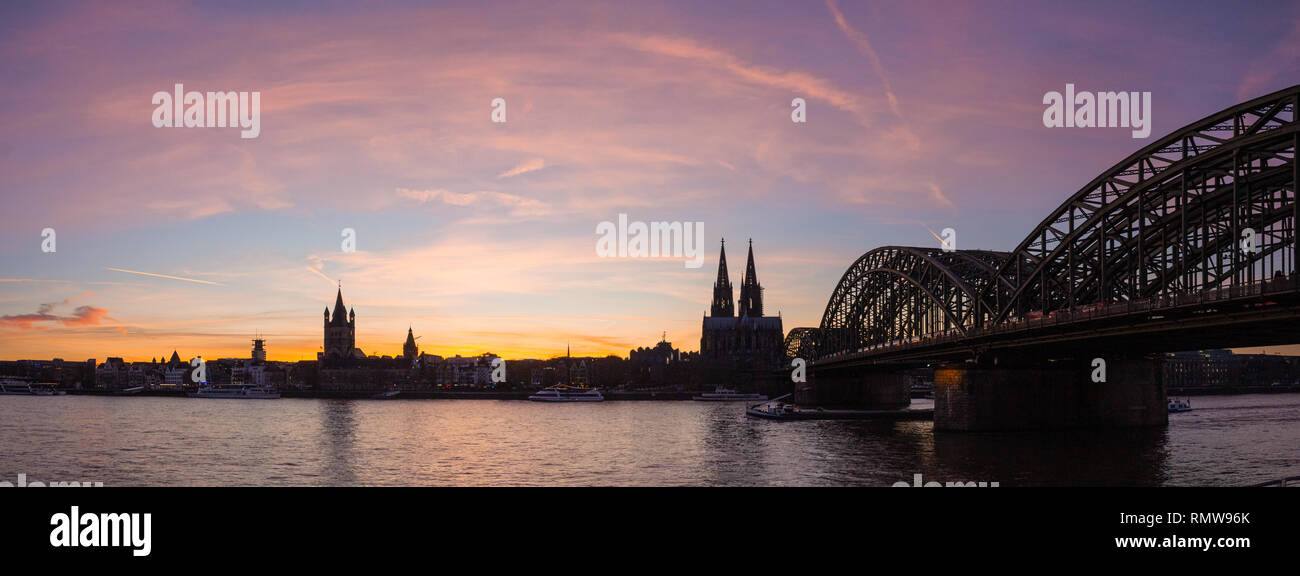 Panoramic view of Cologne, Germany with Cologne Cathedral, Hohenzollern ...