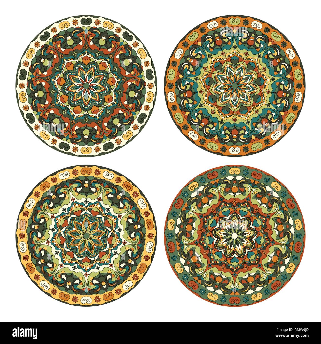 Set of four mandalas for plates, dishes, etc. multi-Colored circular ...