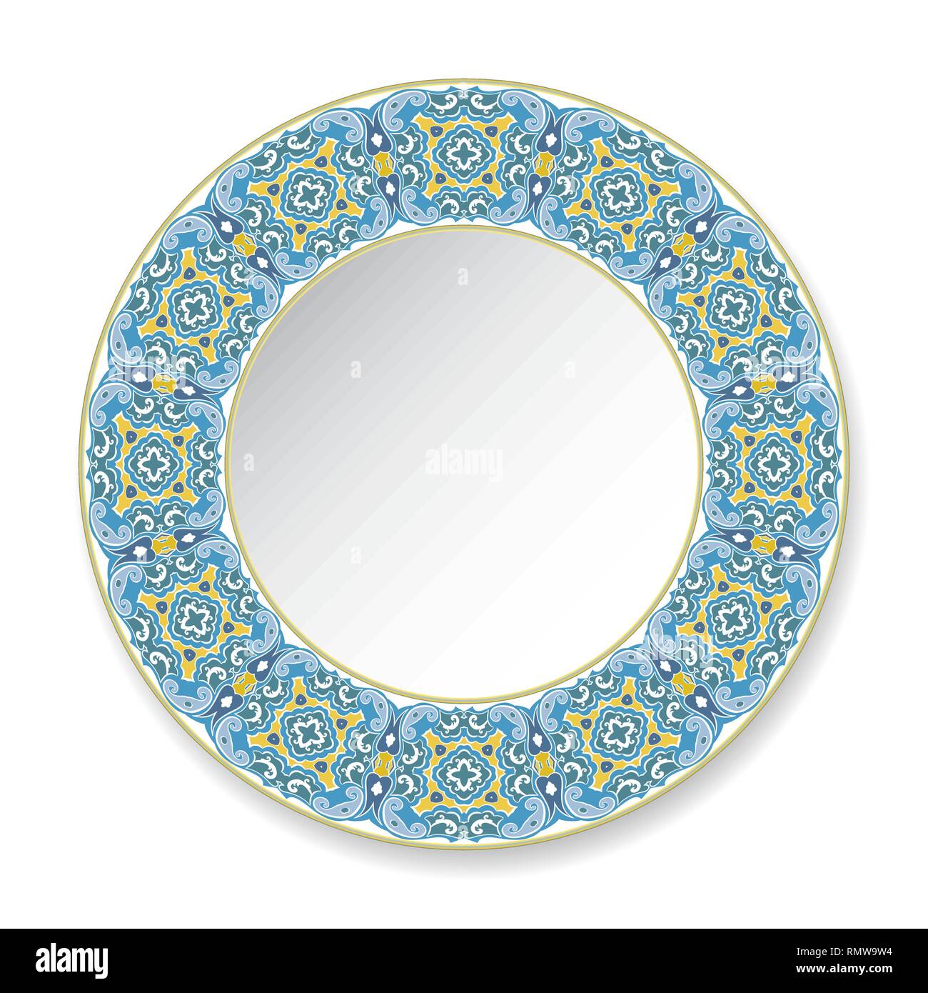 Decorative plate with color pattern on the edge, on white background ...