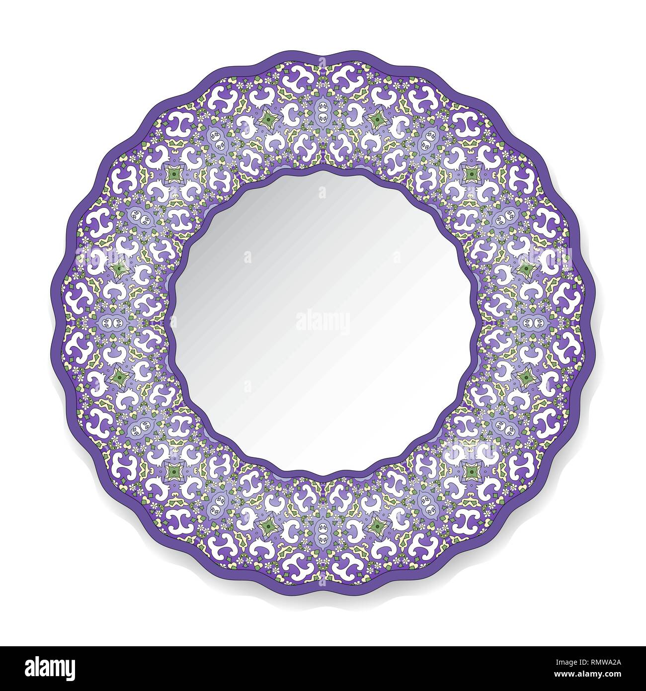 Plate with decorative pattern on white background, top view. Vector ...