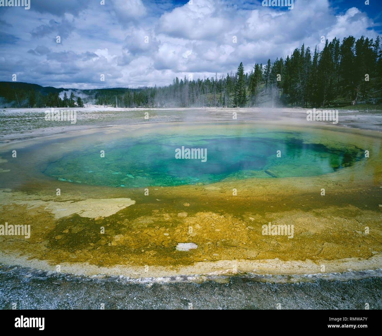 USA, Wyoming, Yellowstone National Park, Morning Glory Pool, colored by ...