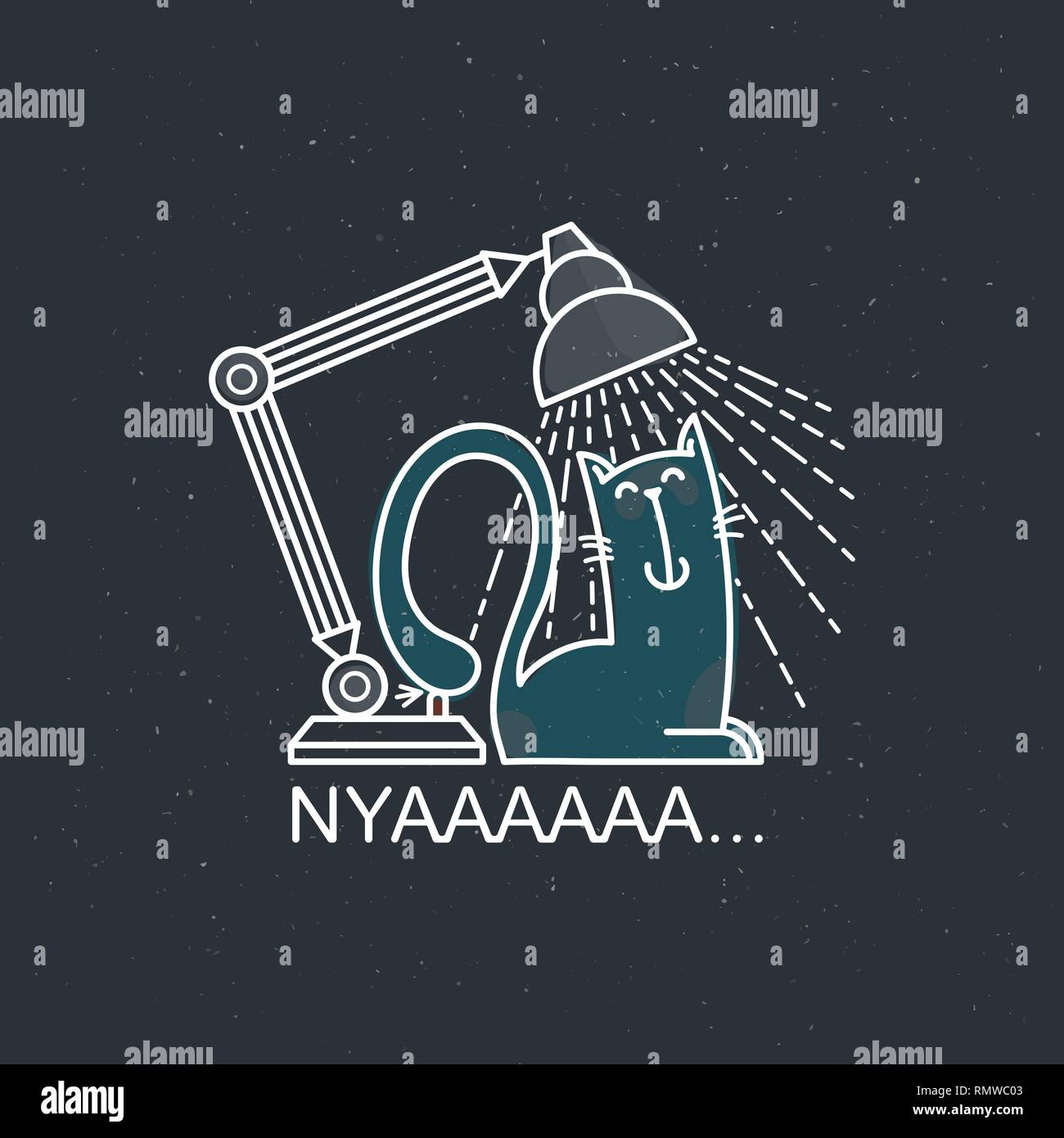 Nya. Vector illustration of a cozy cartoon cat. Kitten in a lined art ...