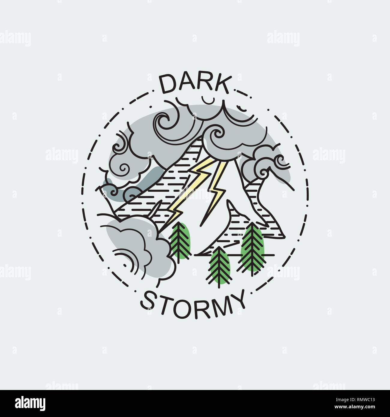 Dark and stormy. Storm mountains. Nature exploration vector vintage ...