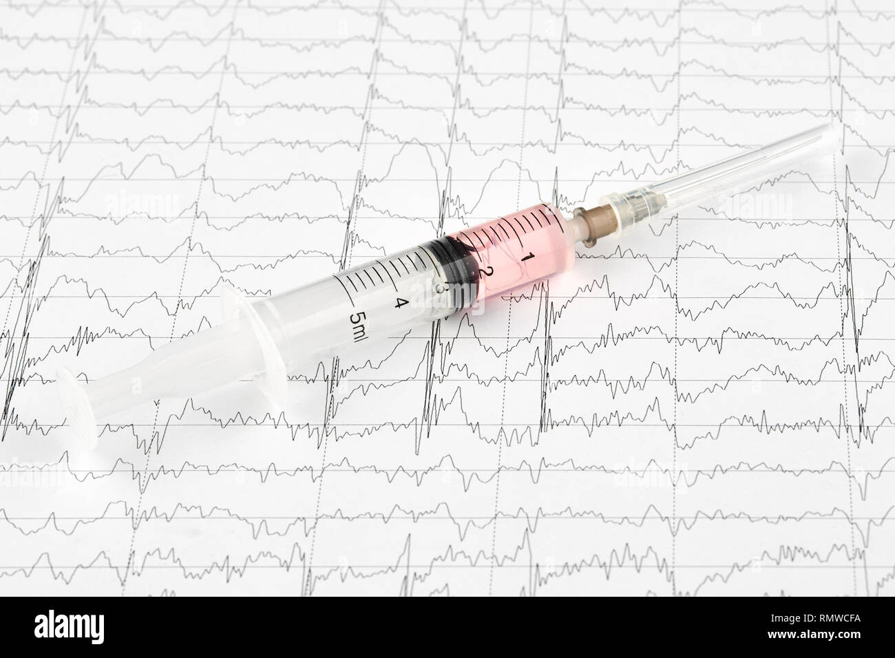 Syringe with pink medicine on MRI cardiogram Stock Photo - Alamy