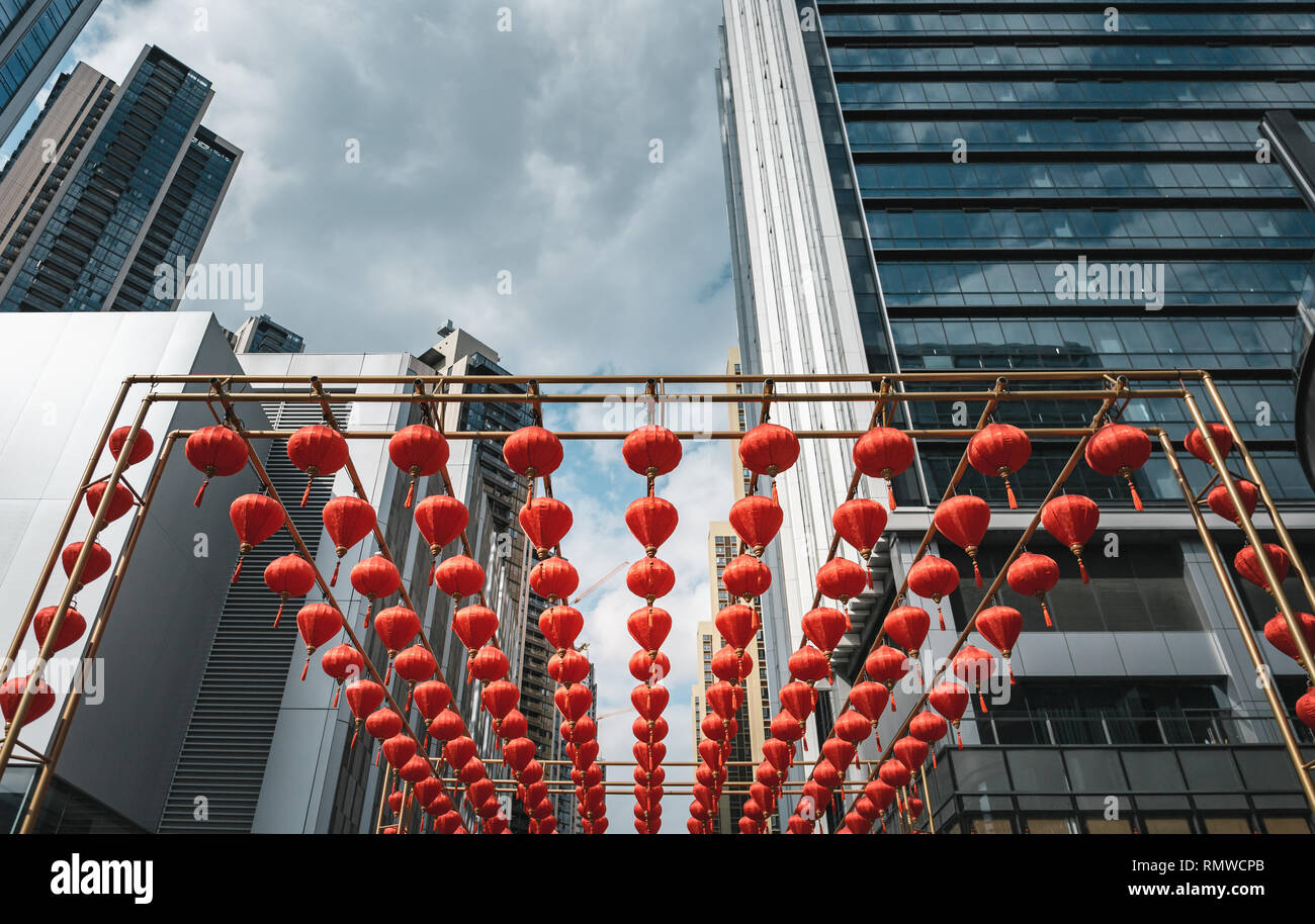Modern Commercial Building close up with Chinese red lanterns on front ...