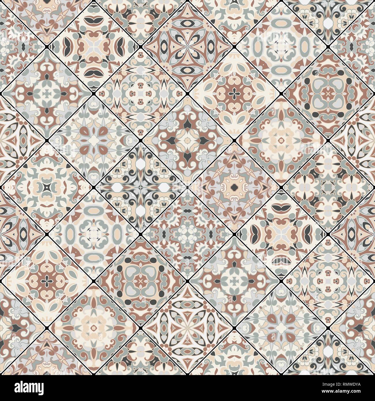 Abstract brown and beige patterns in the mosaic set. Square scraps in ...