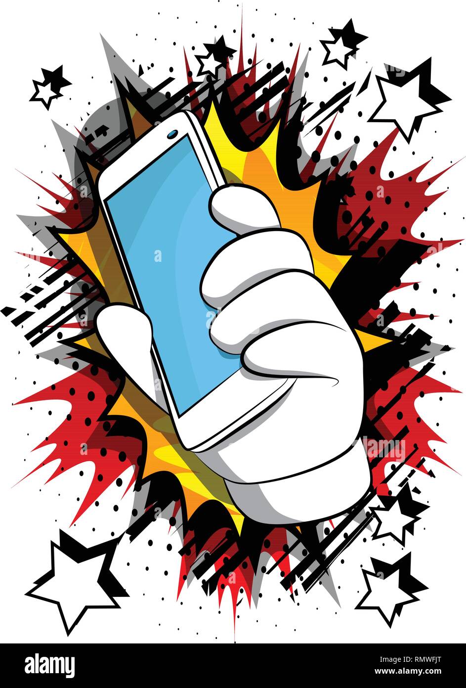 Vector cartoon hand holding a cell phone. Illustrated hand with smart ...