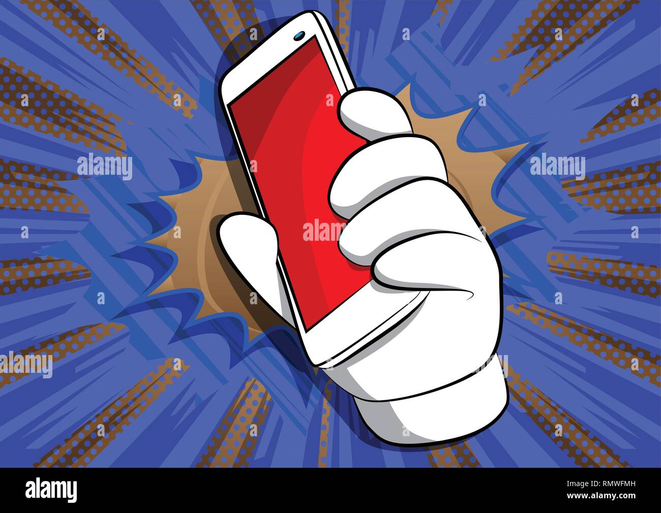 Vector cartoon hand holding a cell phone. Illustrated hand with smart ...