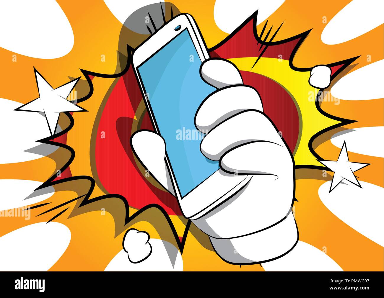 Vector cartoon hand holding a cell phone. Illustrated hand with smart ...