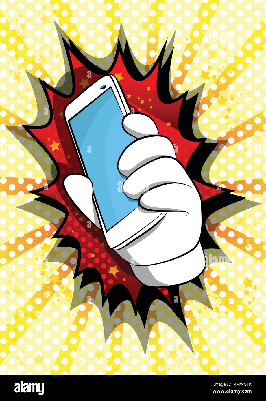 Vector cartoon hand holding a cell phone. Illustrated hand with smart ...