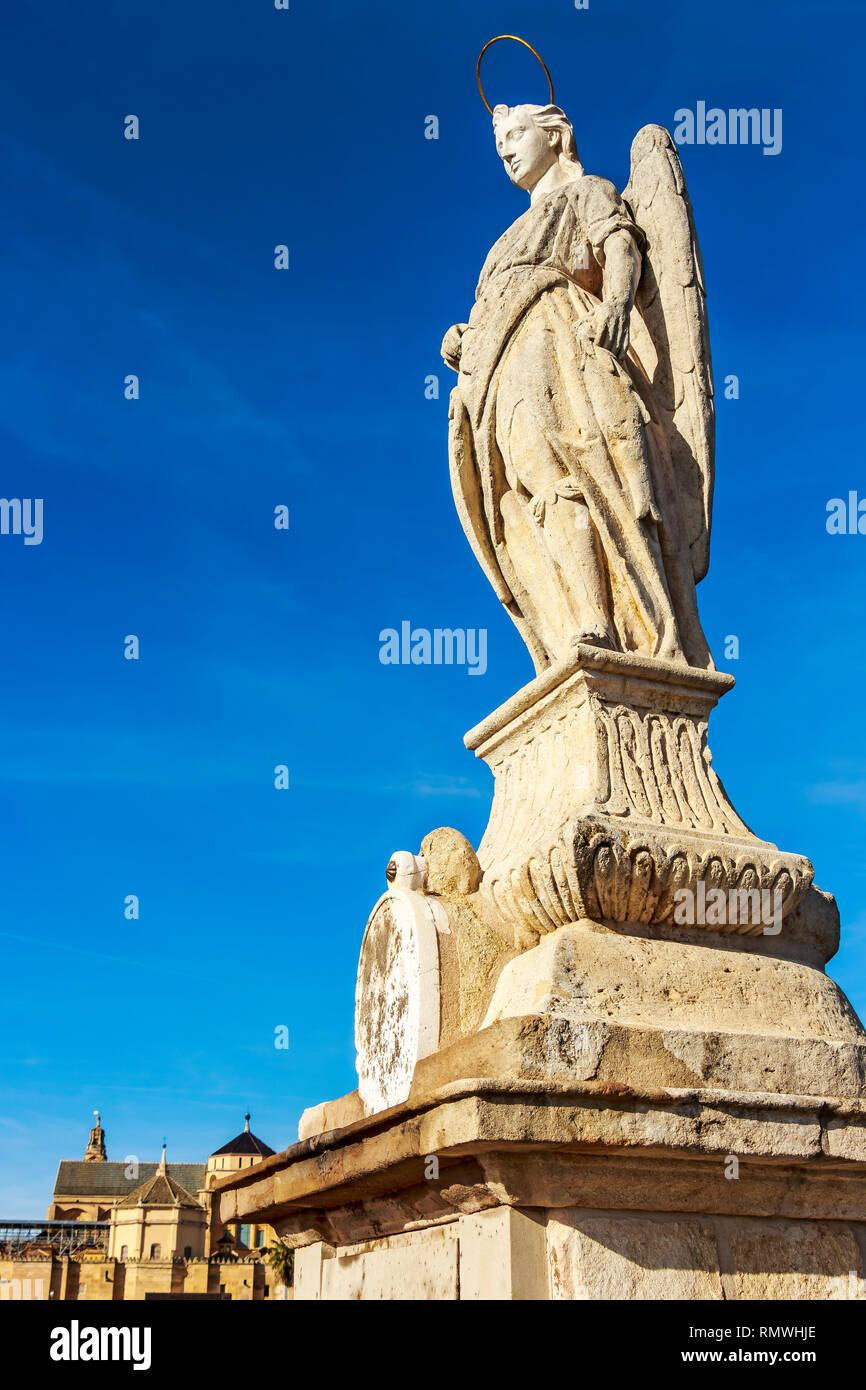Bottom up view of the statue of Archangel Saint Raphael at the Roman ...