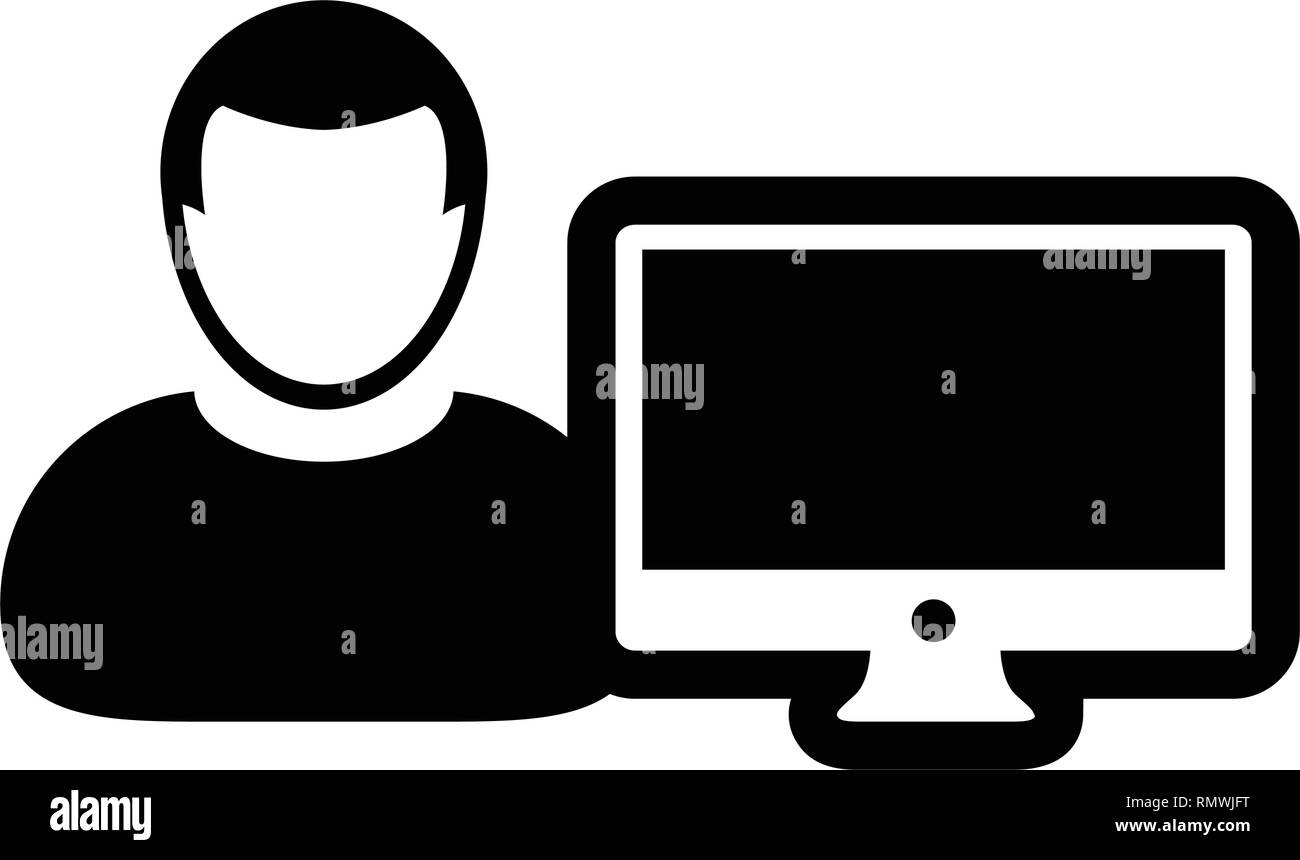 User icon vector male person with computer monitor screen avatar in ...
