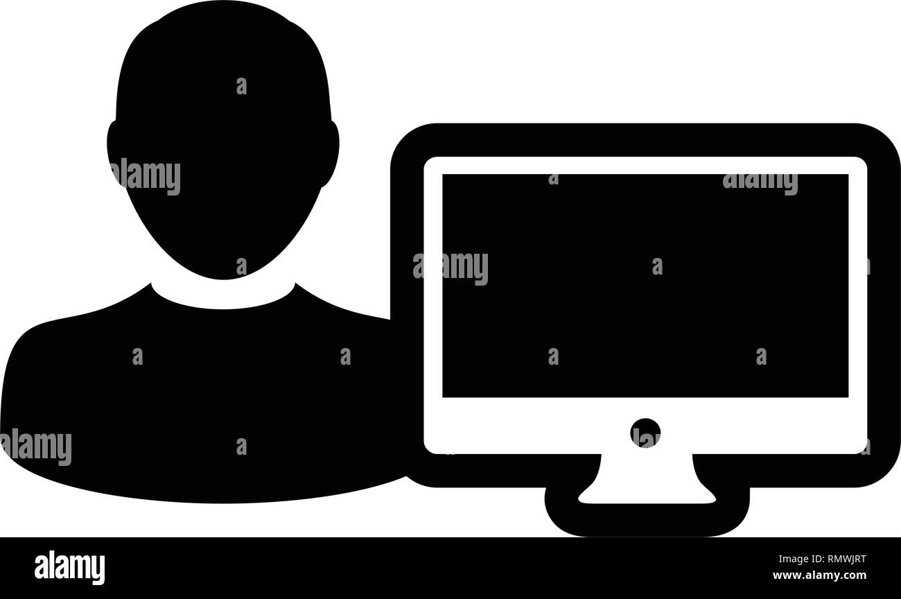 User icon vector male person with computer monitor screen avatar in ...