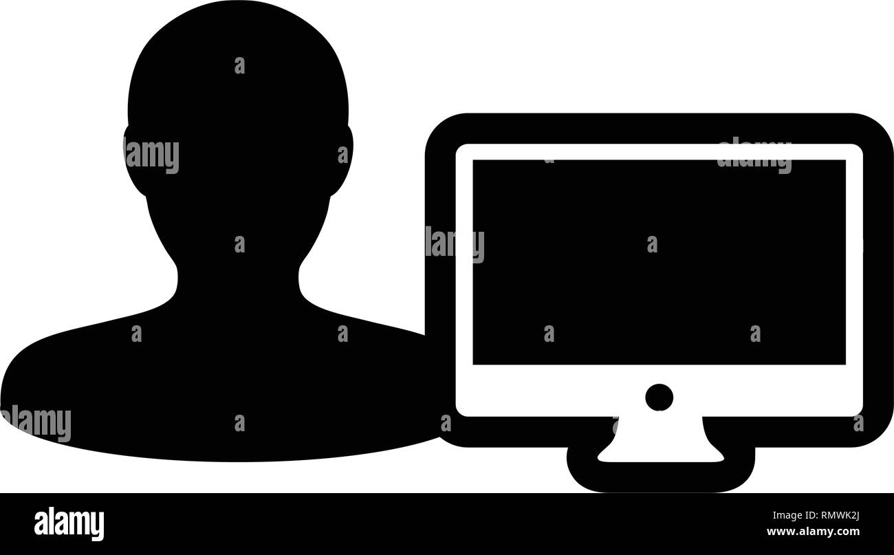 User icon vector male person with computer monitor screen avatar in ...