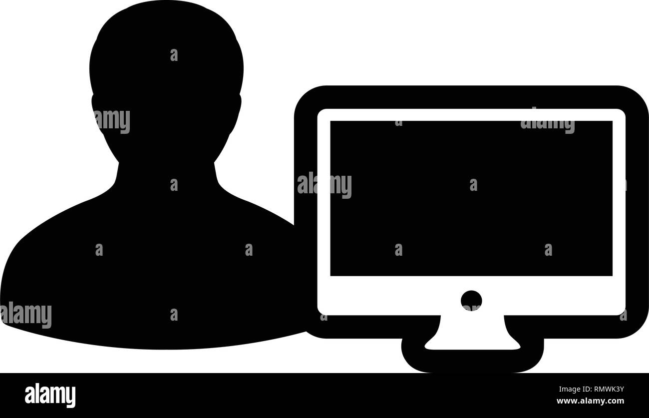 User icon vector male person with computer monitor screen avatar in ...