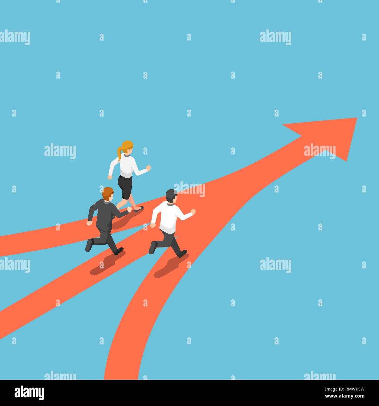 Flat 3d isometric business people came from different way but have same ...